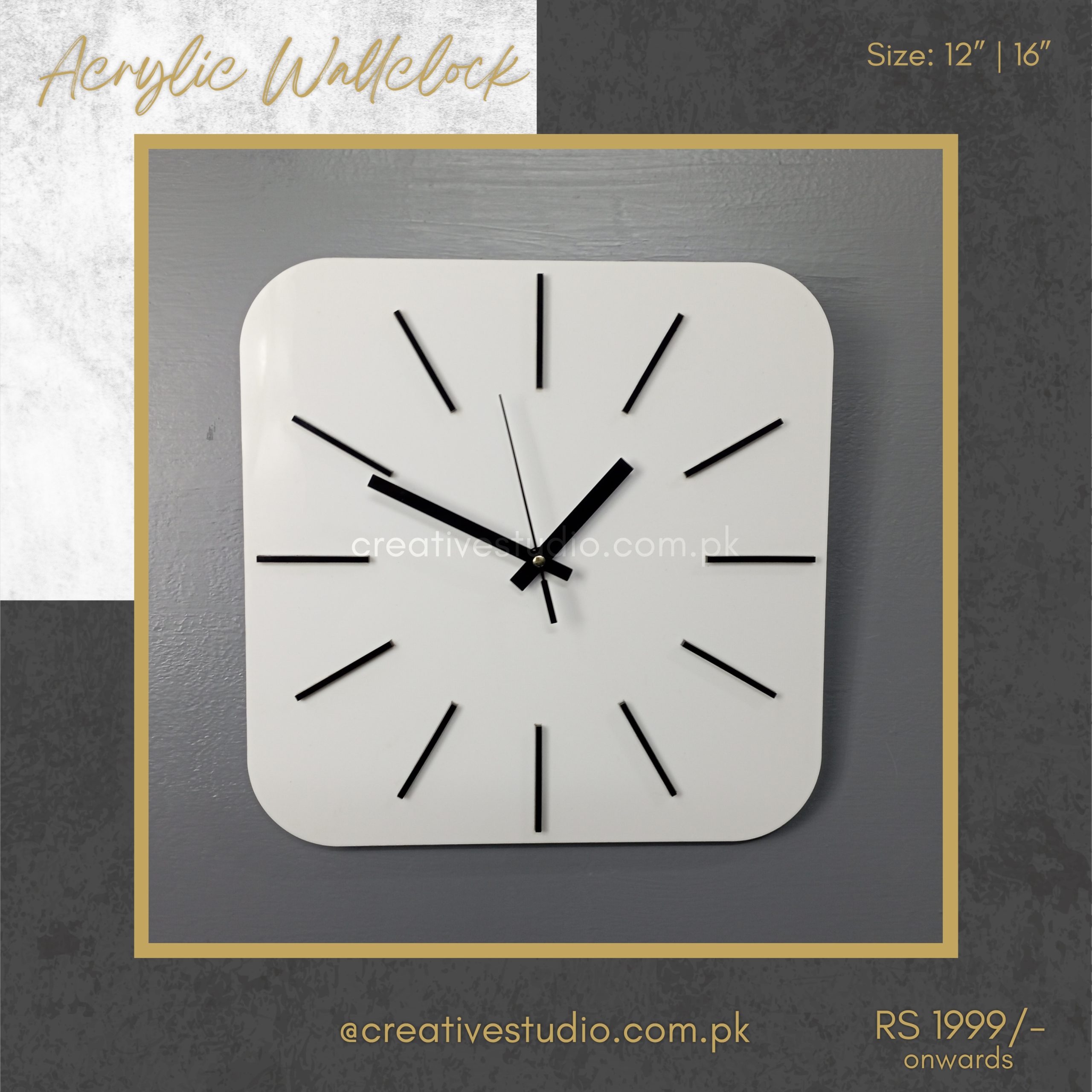Acrylic Wall Clock White n Black Clock Square Shape – Creative Studio